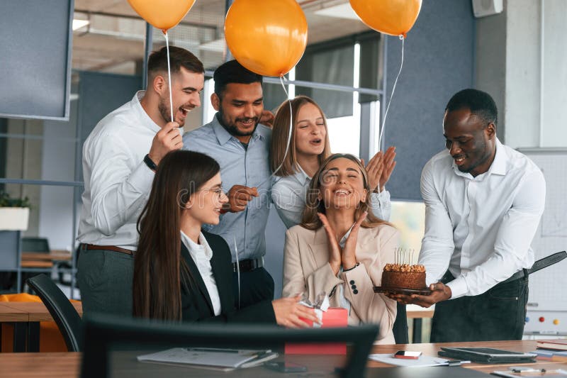 Employee Having a Birthday in the Office, Group of Workers Stock Photo ...