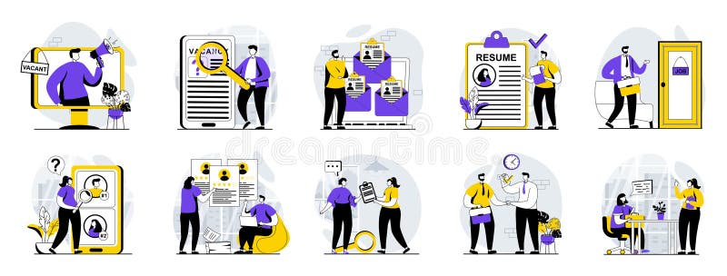 Employee Hiring Process Web Concept with People Scenes Mega Set in Flat ...