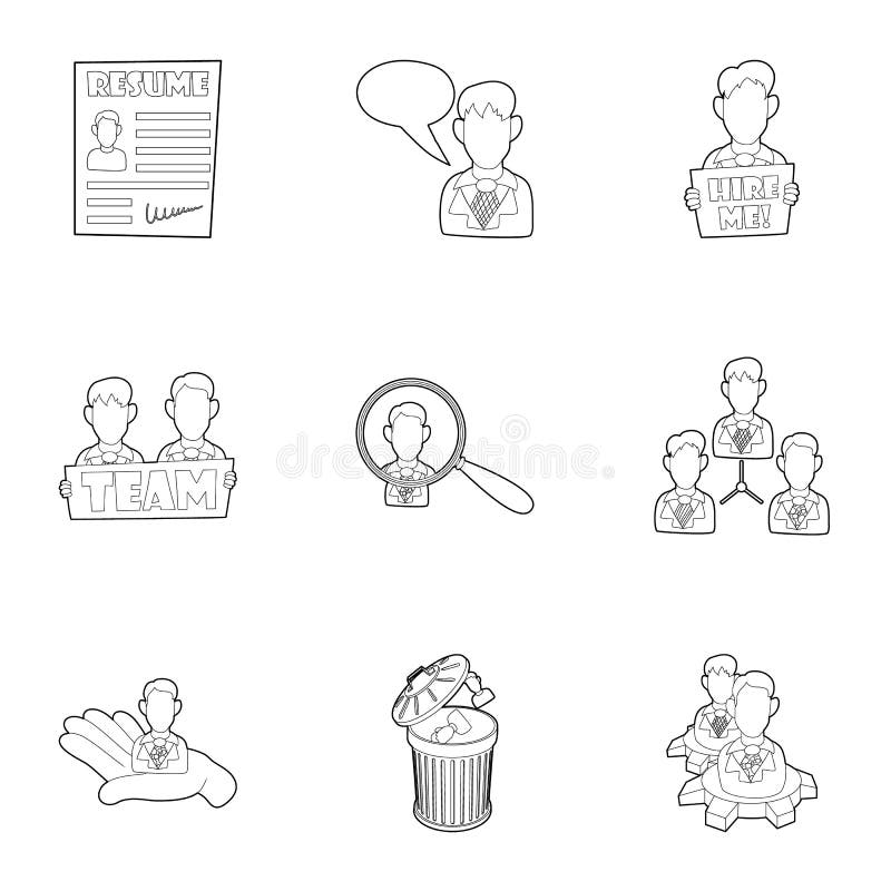 Employee Icons Set, Outline Style Stock Vector - Illustration of hiring ...