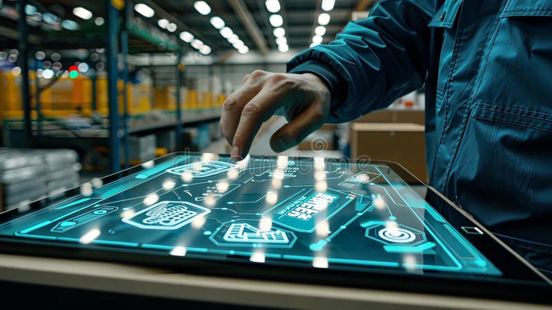 Employee Interacts with a Digital Display To Enhance Inventory Tracking ...