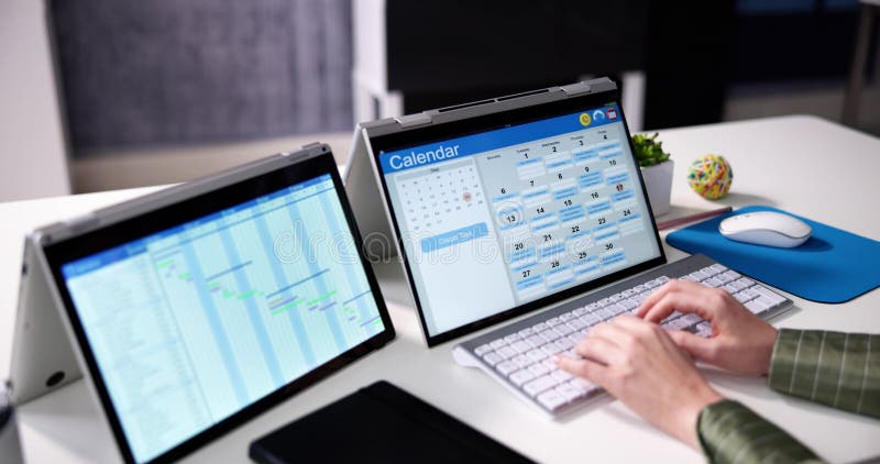 Employee Looking Calendar Schedule Stock Image - Image of desk ...