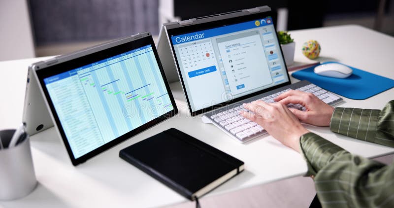 Employee Looking Calendar Schedule Stock Image - Image of calendar ...