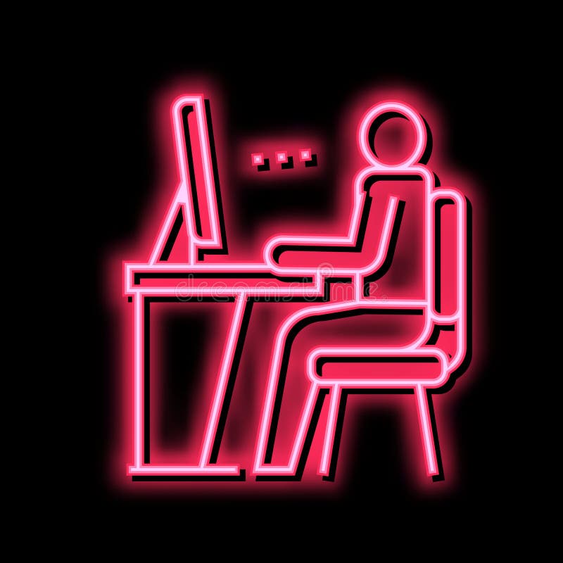 Employee Looking on Computer Screen Neon Glow Icon Illustration Stock ...