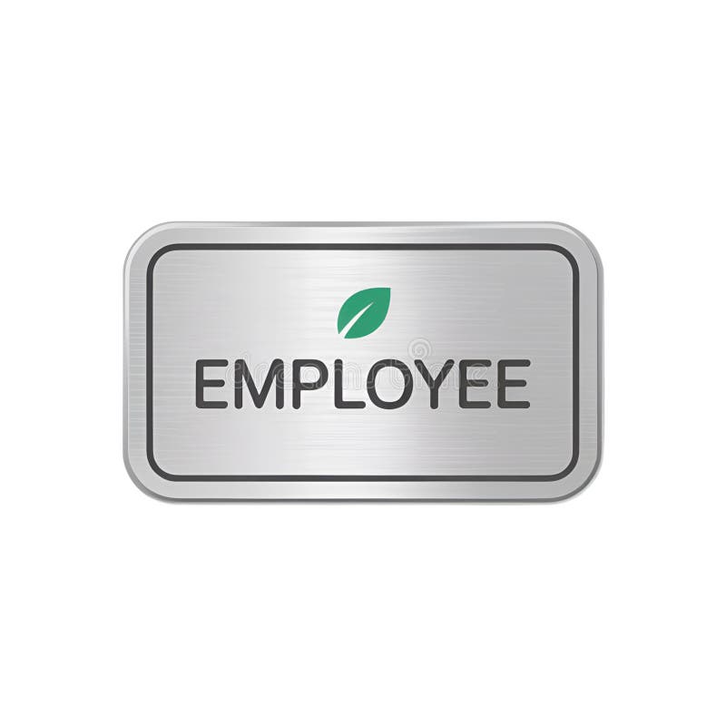 Employee Name Tag with Green Leaf Logo on Silver Metal Plate on a White ...