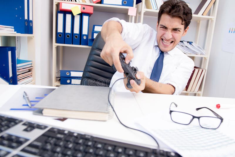 The Employee Playing Computer Games in the Office Stock Image - Image ...