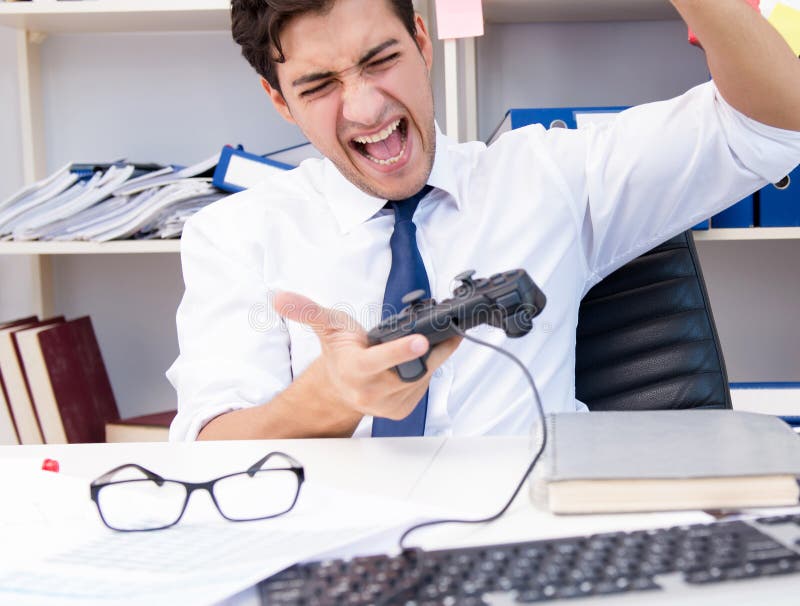 Employee Playing Computer Games in the Office Stock Photo - Image of ...