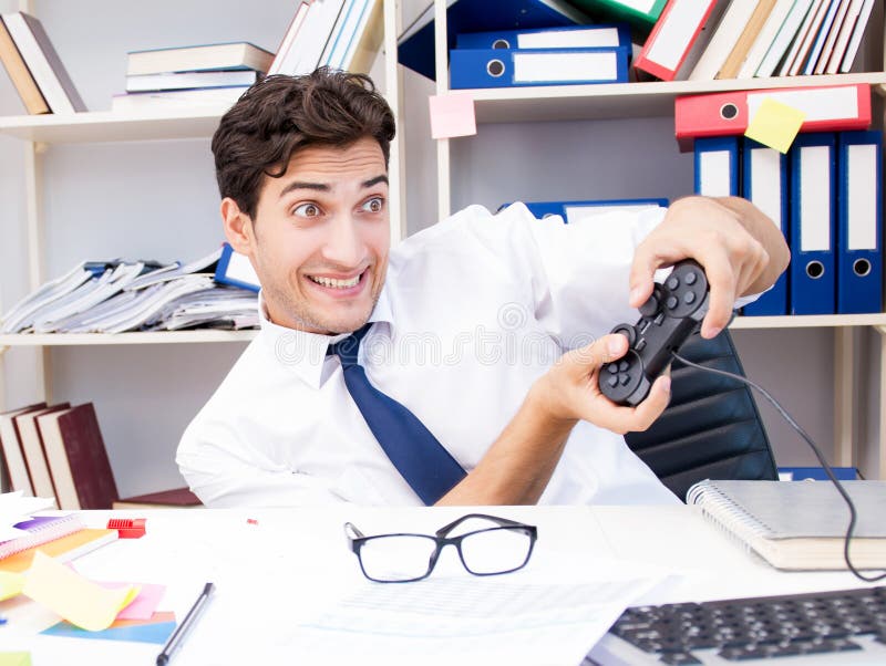 Employee Playing Computer Games in the Office Stock Photo - Image of ...