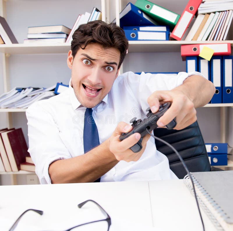 Employee Playing Computer Games in the Office Stock Image - Image of ...
