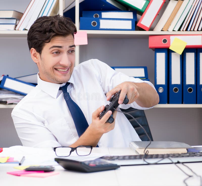 Employee Playing Computer Games in the Office Stock Photo - Image of ...