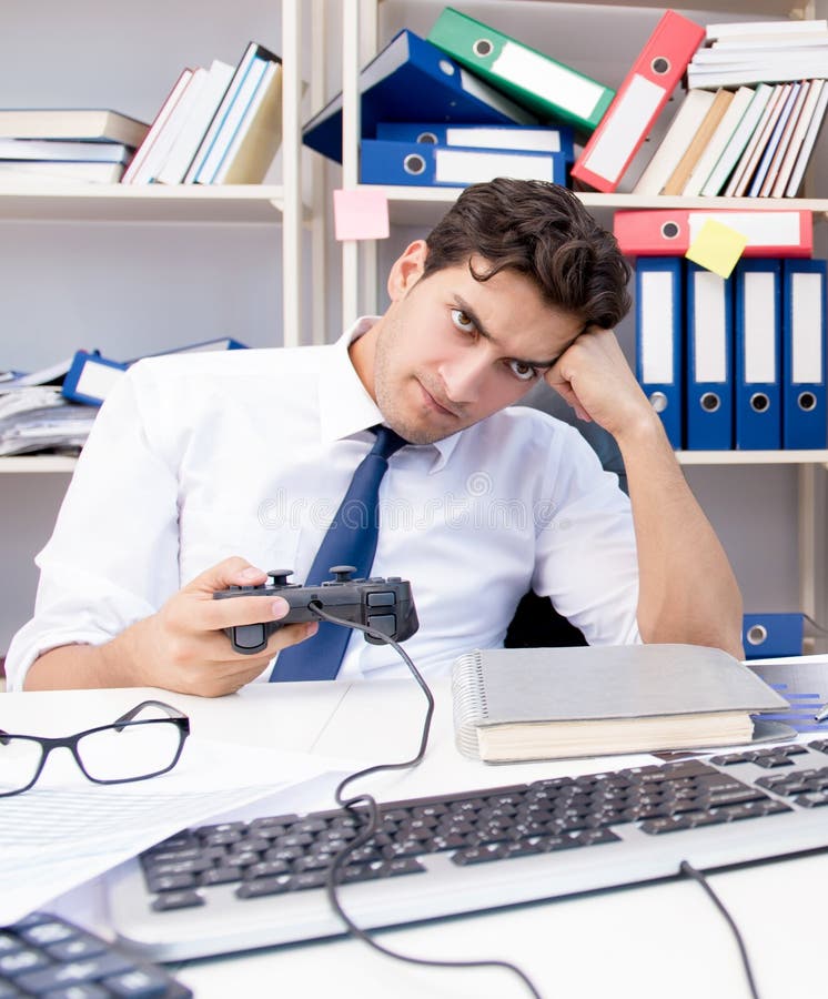 The Employee Playing Computer Games in the Office Stock Image - Image ...