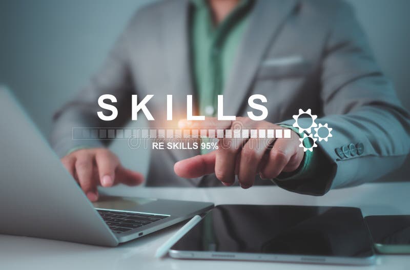 Employee Pointing Arrow To Upskill or Reskill, Upskill and Personal ...