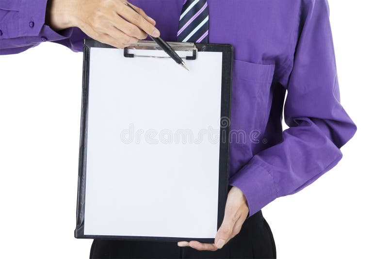 Employee Pointing To Copy Space Stock Image - Image of clipboard ...
