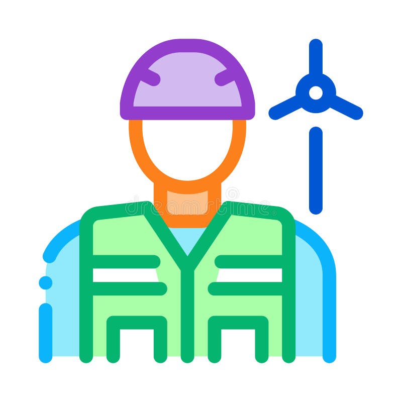 Employee with Protection Wind Energy Technicians Icon Vector ...