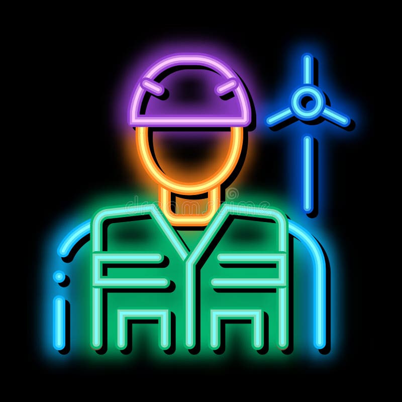 Employee with Protection Wind Energy Technicians Icon Vector ...