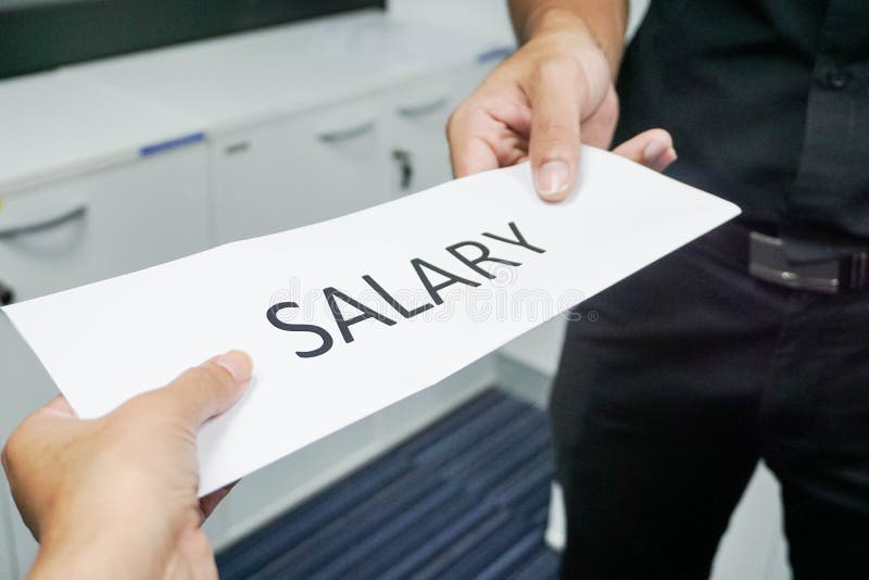 Employee Receive Salary from the Boss Stock Photo - Image of closeup ...