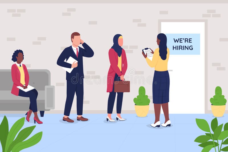 Employee Recruitment Process Flat Color Vector Illustration Stock ...