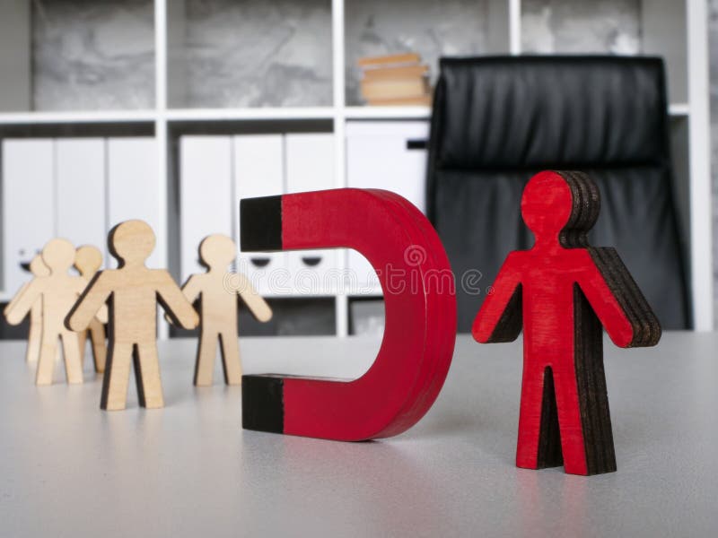 Employee Retention Concept. Boss with Magnet. Stock Photo - Image of ...
