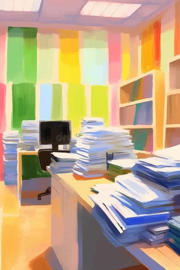 Employee S Desk Littered with Stacks of Documents. Stock Illustration ...