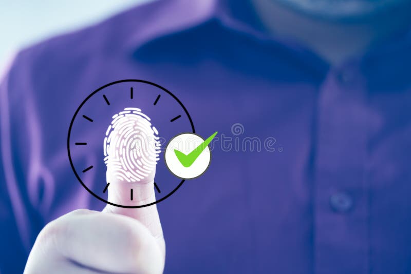 Employee Scanning Fingerprint Record Hours Work Time. Employee ...