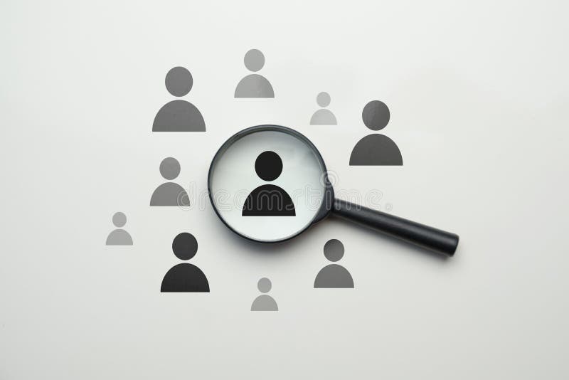 Employee Search HR Concept - Magnifier with Abstract Employee on a ...