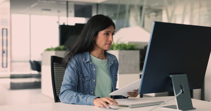 Employee Sits at Desk Typing on PC, Drafting, Editing Documents Stock ...