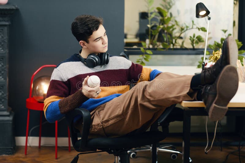 Employee Resting after Work in Office Stock Photo - Image of young ...
