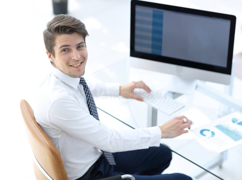 Employee Sitting in Front of a Computer Screen Stock Image - Image of ...