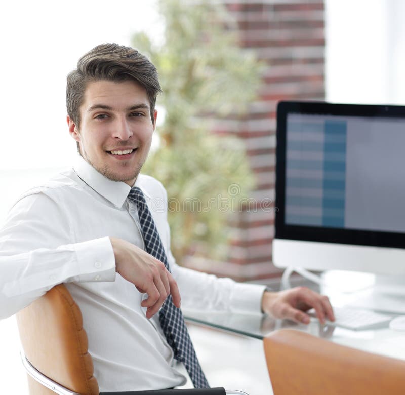 Employee Sitting in Front of a Computer Screen Stock Photo - Image of ...
