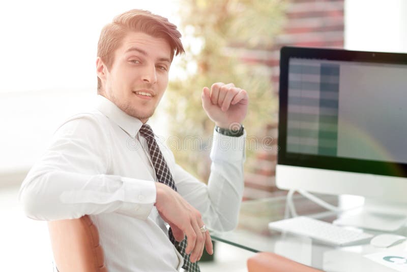 Employee Sitting in Front of a Computer Screen Stock Photo - Image of ...