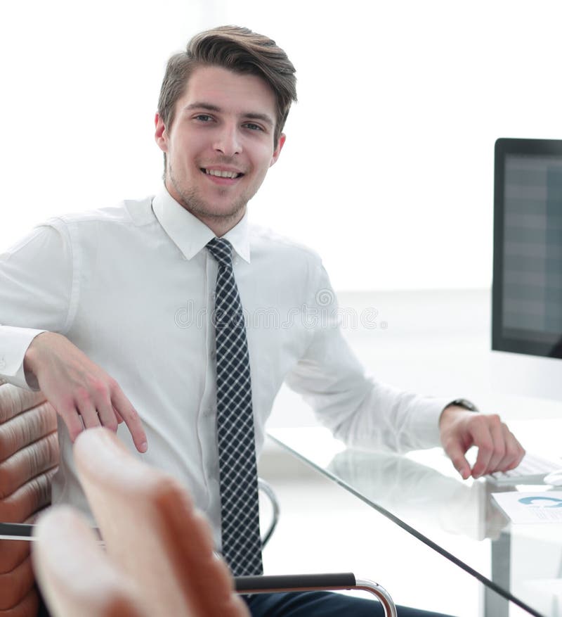 Employee Sitting in Front of a Computer Screen Stock Image - Image of ...