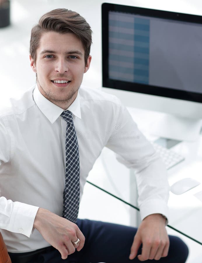 Employee Sitting in Front of a Computer Screen Stock Photo - Image of ...