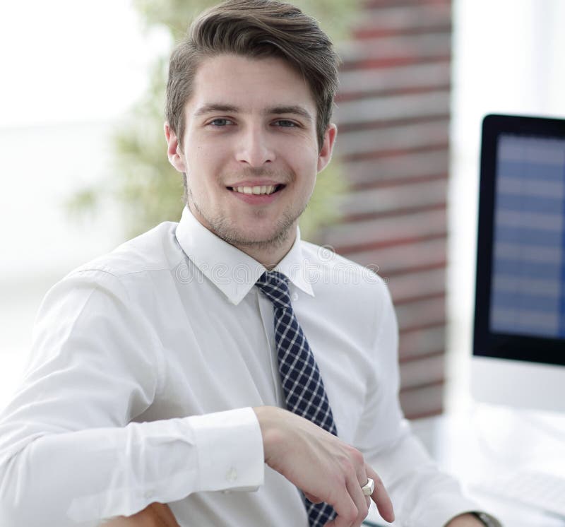 Employee Sitting in Front of a Computer Screen Stock Image - Image of ...