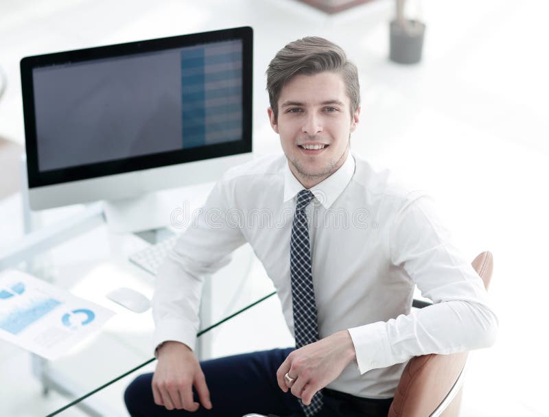 Employee Sitting in Front of a Computer Screen Stock Photo - Image of ...