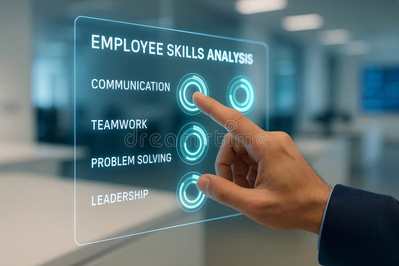 Employee Skills Analysis Illustrated with Hand Interacting with Digital ...