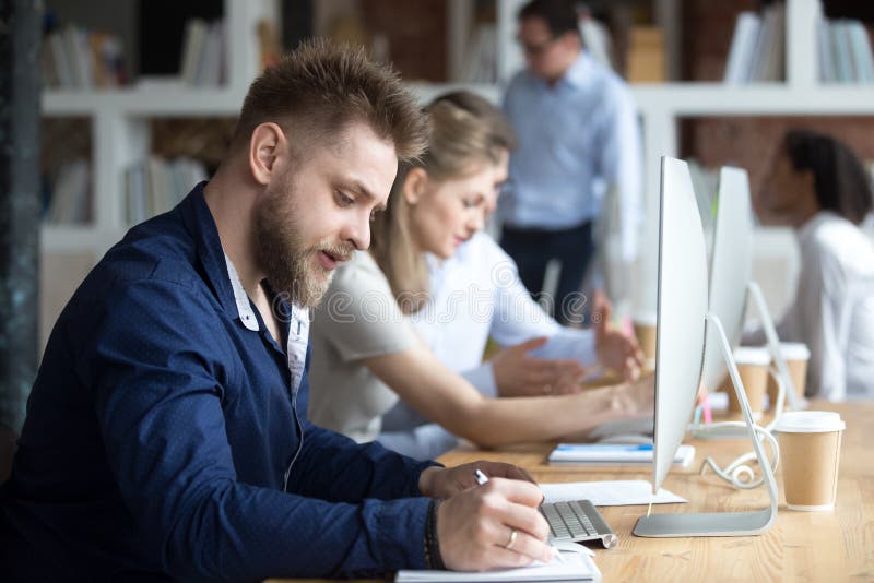 Employee or Student Studying Online Learning Course Preparing for Test ...