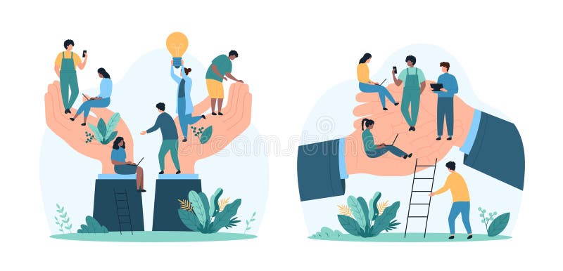Employee Support and Teamwork Concept Art Stock Vector - Illustration ...