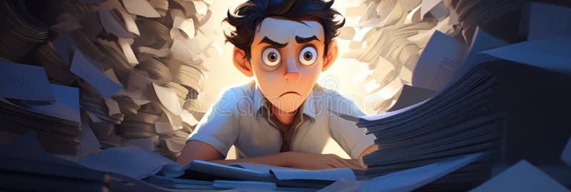 Employee Surrounded by Piles of Paperwork or Staring at a Computer ...