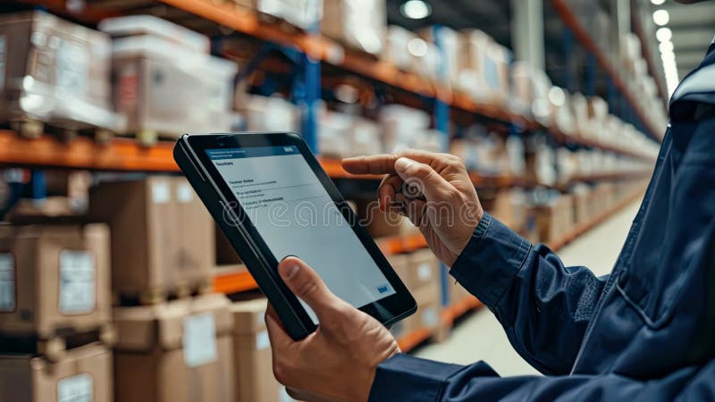 Employee Tracks and Updates Inventory Using a Tablet in a Busy ...