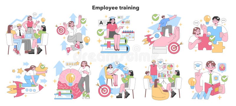 Employee Training Set. Flat Vector Illustration. Stock Illustration ...