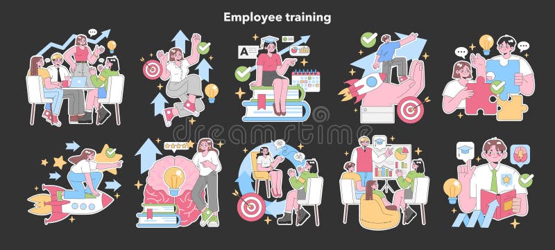 Employee Training Set. Flat Vector Illustration. Stock Vector ...