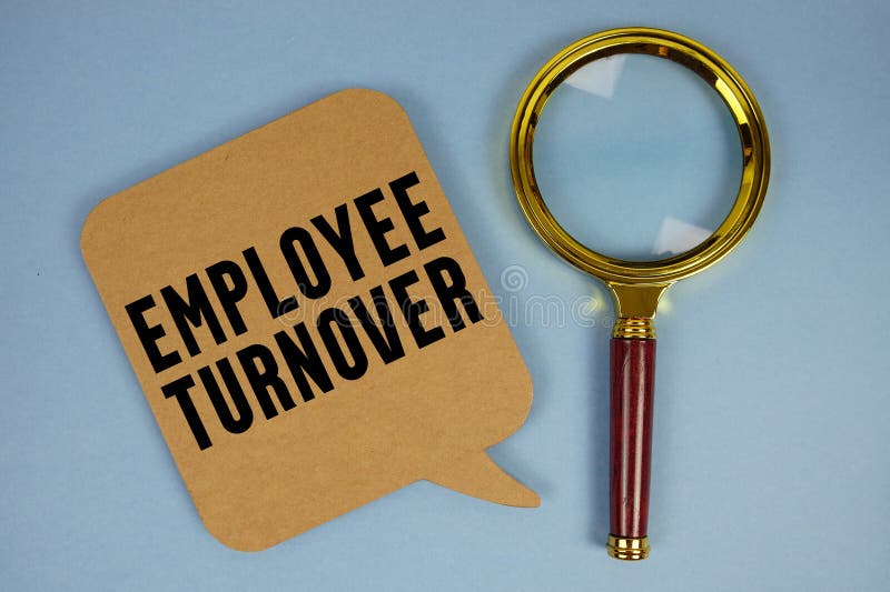 Employee Turnover Text with Magnifying Glass on Blue Background Stock ...