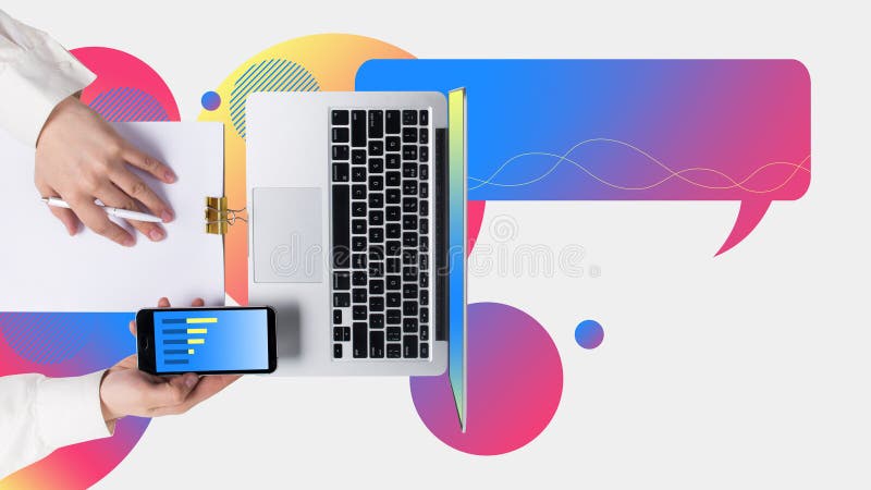 Employee Using Gadgets, Laptop and Mobile Phone for Work. FInancial ...