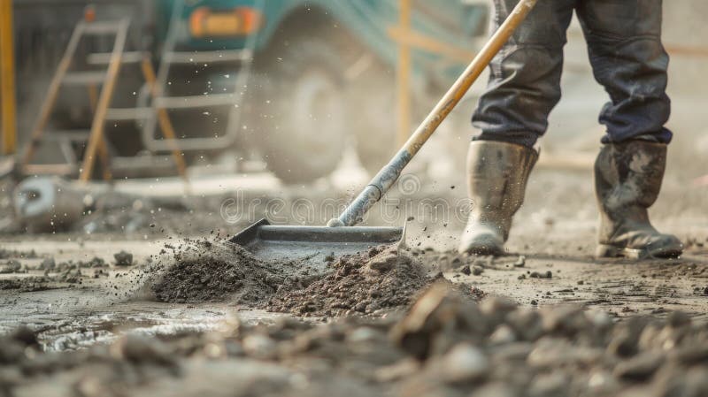 An Employee Using a Heavyduty Broom To Sweep Up Dust and Dirt from the ...