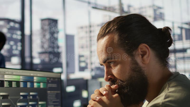 Employee Using Laptop Device To Analyze Datasets Stock Image - Image of ...