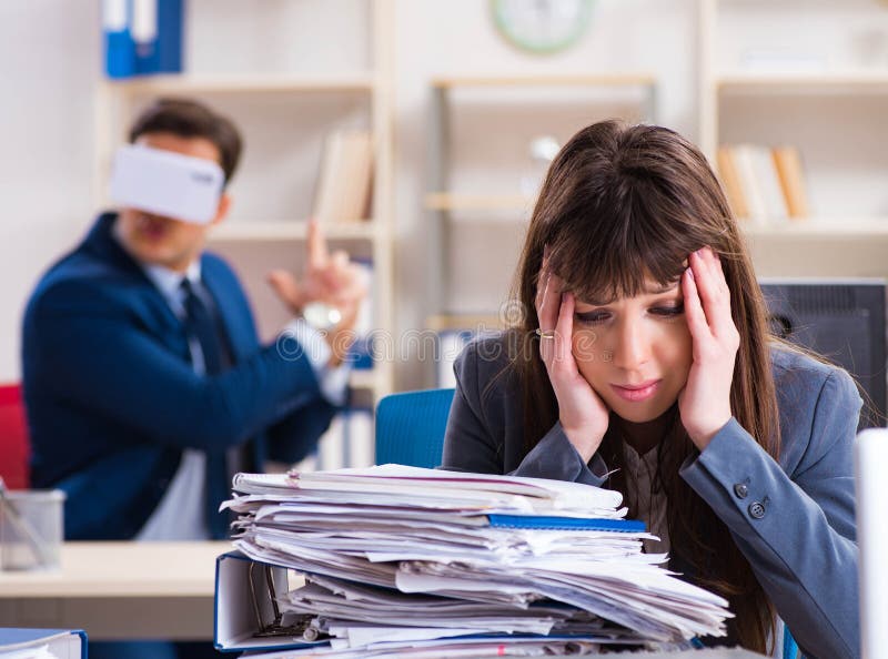 Employee with Virtual Reality Glasses in Office Stock Image - Image of ...