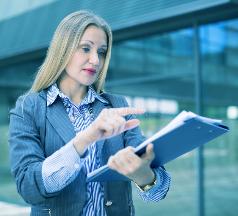 Employee Woman Standing with Folder of Documents Stock Photo - Image of ...