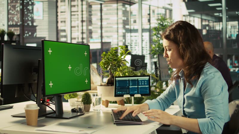 Employee at Work Having Trouble with Broken Keyboard while Using Green ... Employee at Work Having Trouble with Broken Keyboard while Using Green ...