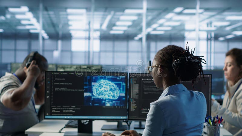 Employee Working with AI Machine Learning Algorithms Stock Photo ...