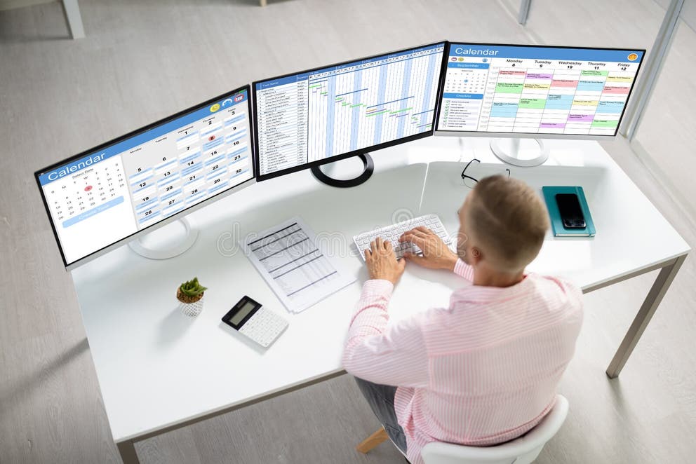 Employee Working on Calendar Schedule Stock Image - Image of computer ...