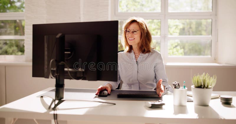 Employee Working on Desktop Computer Stock Image - Image of desktop ...